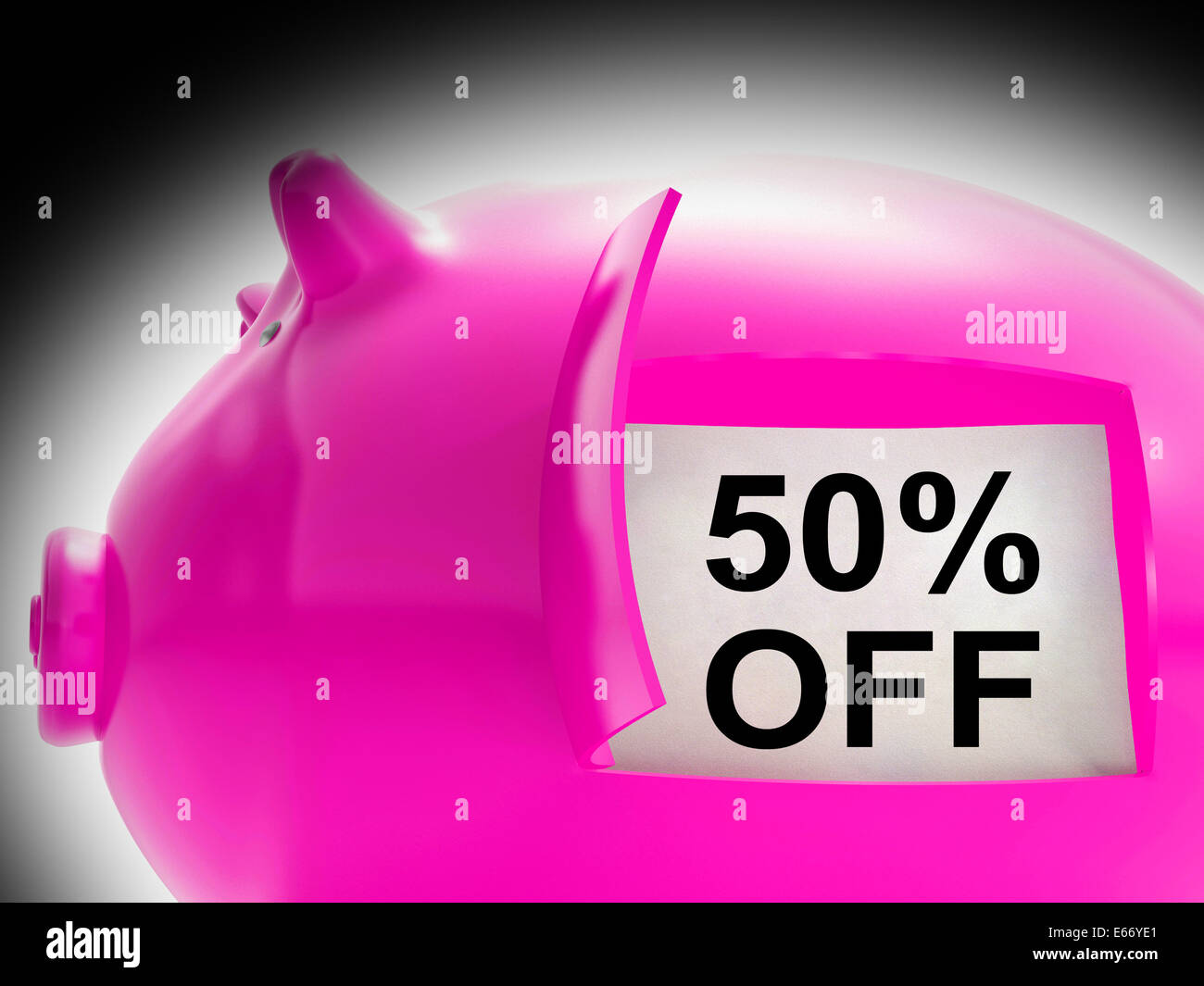 Fifty Percent Off Piggy Bank Message Showing 50 Price Cut Stock Photo ...