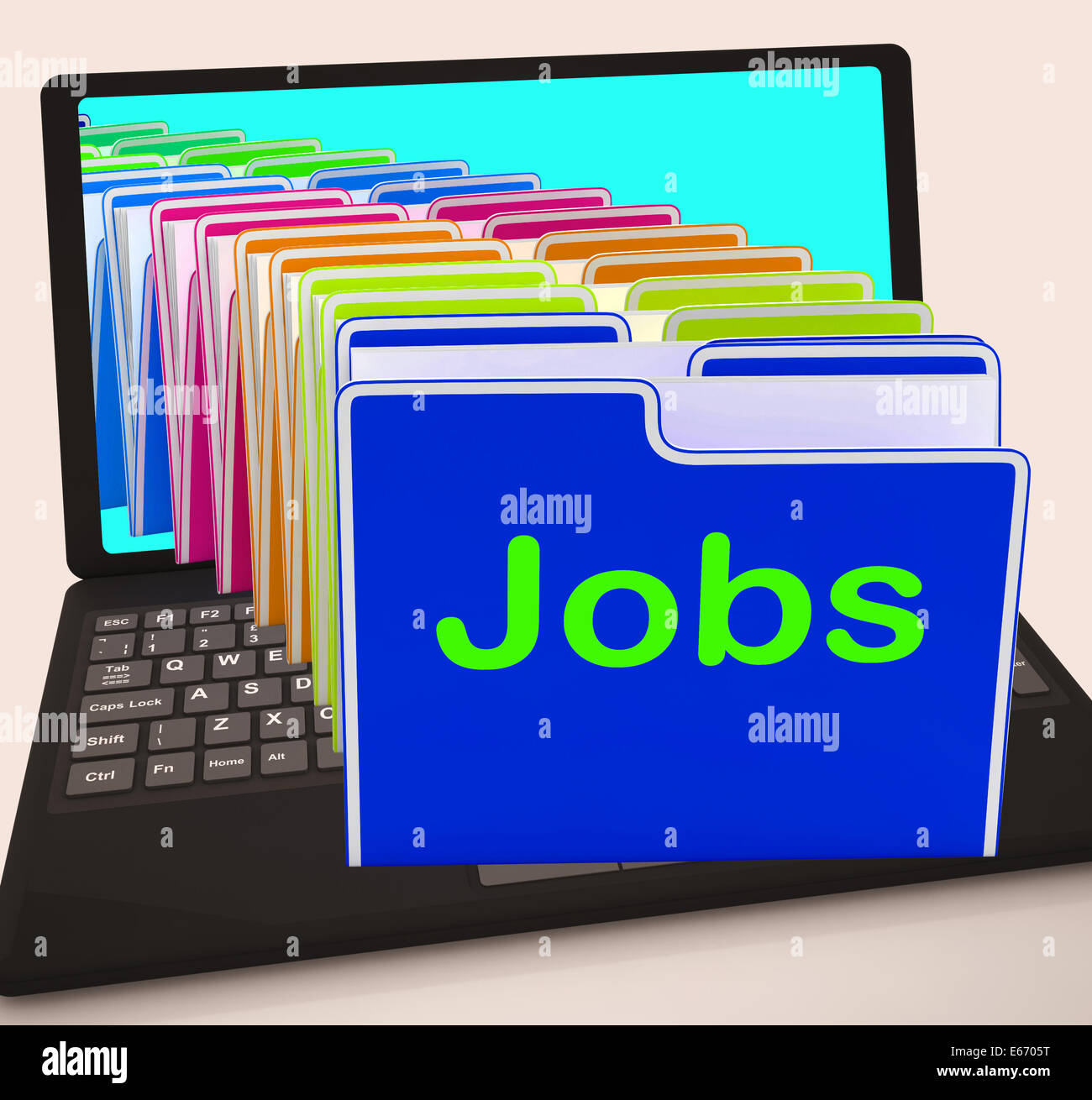 Jobs Folders Laptop Meaning Finding Employment And Work Stock Photo - Alamy