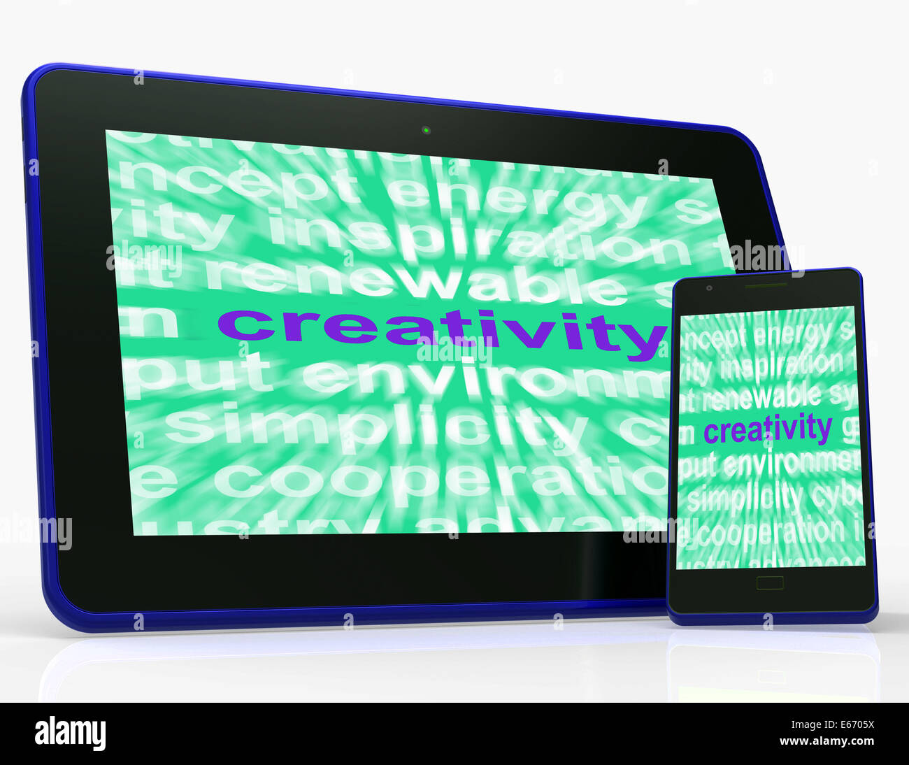 Creativity Tablet Showing Originality, Innovation And Imagination Stock ...