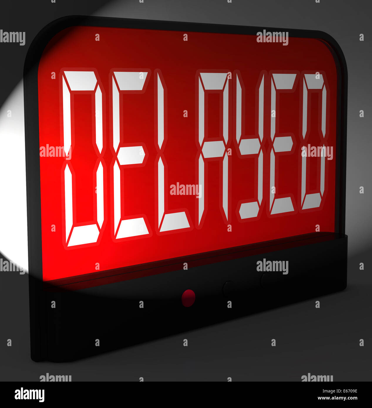 Delayed Digital Clock Showing Postponed Or Running Late Stock Photo - Alamy