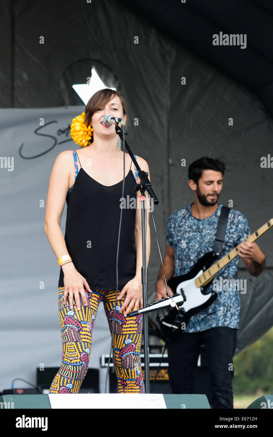 London, UK. 16th August 2014 : DJ Anna Poppa and her band members live ...