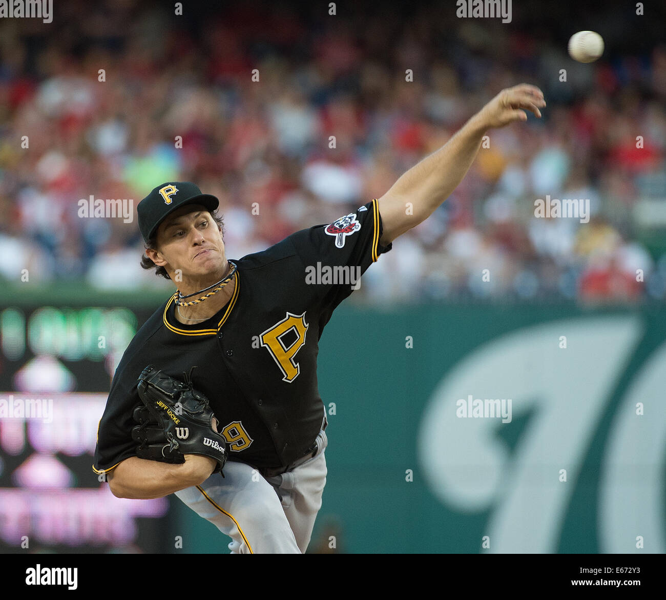 Pittsburgh Pirates starting pitcher Jeff Locke (49) delivers a pitch ...