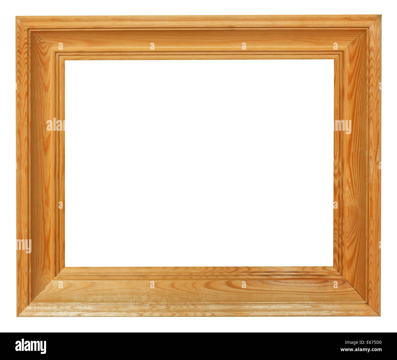 simple wide brown wooden picture frame with cut out canvas isolated on ...