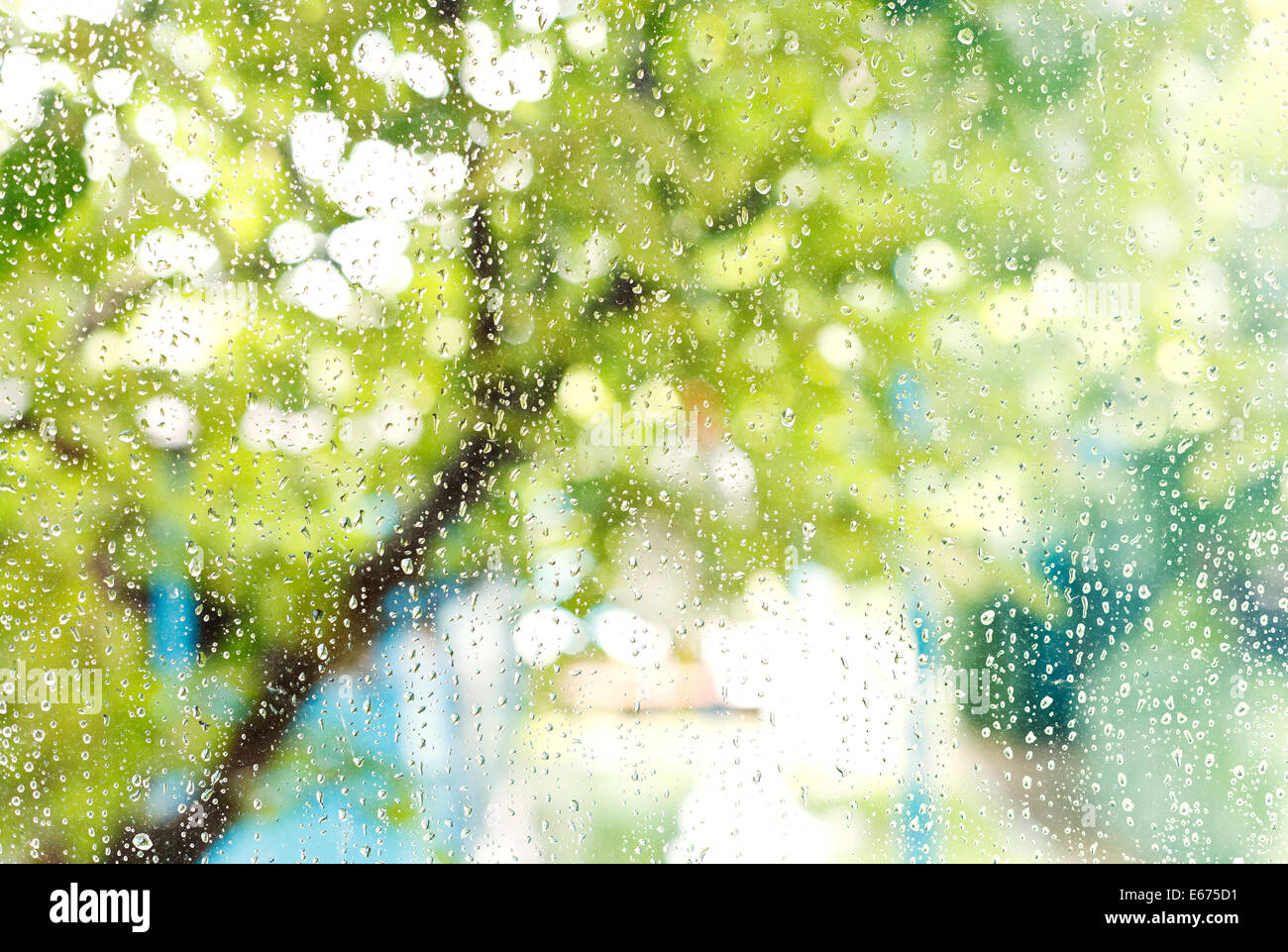 wet home window with raindrops after summer rain Stock Photo - Alamy