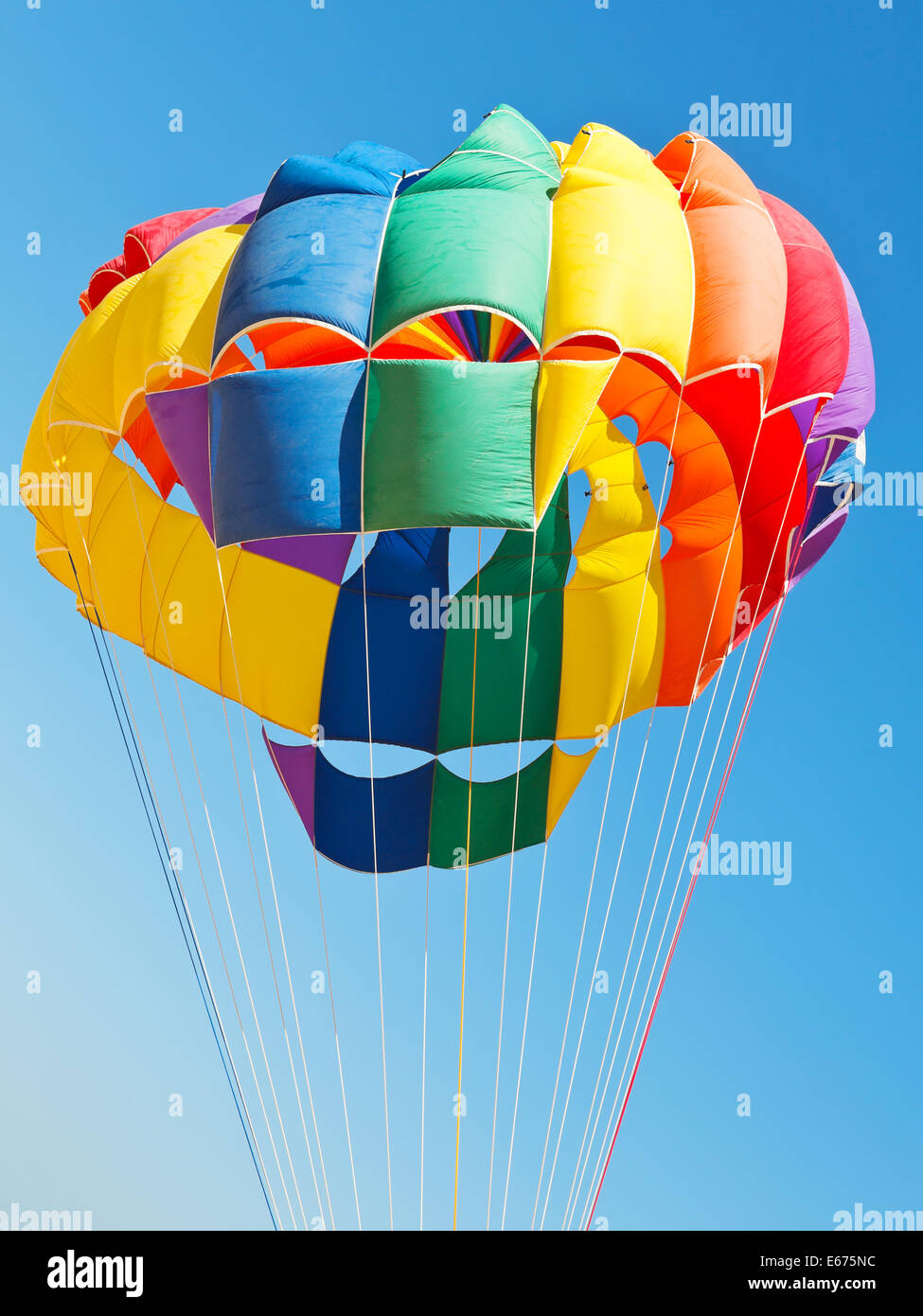 canopy of parachute for parakiting in blue sky Stock Photo - Alamy