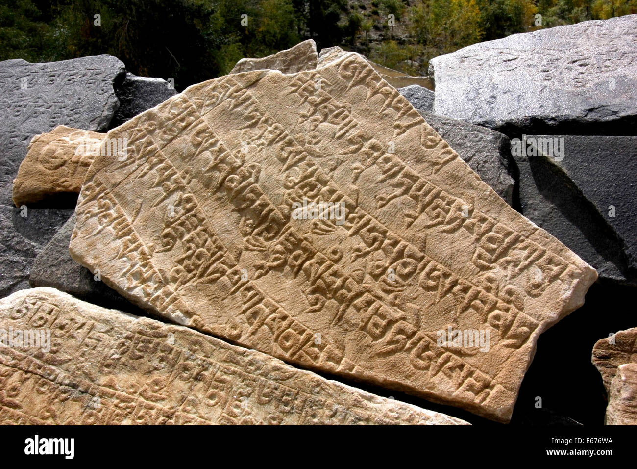 Mantra Engraved in Stones Stock Photo - Alamy