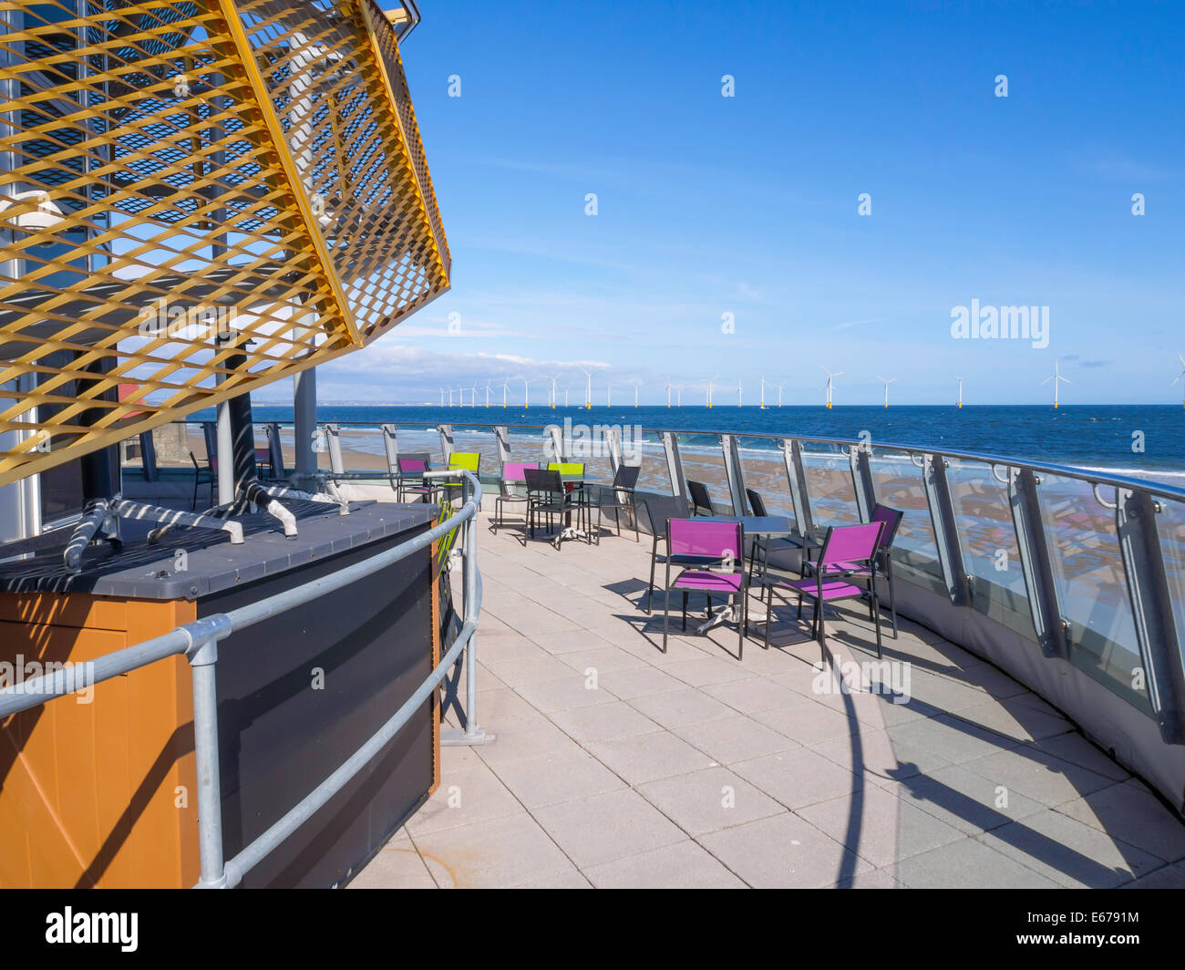 Café on the first floor of the Redcar Beacon or vertical pier looking ...