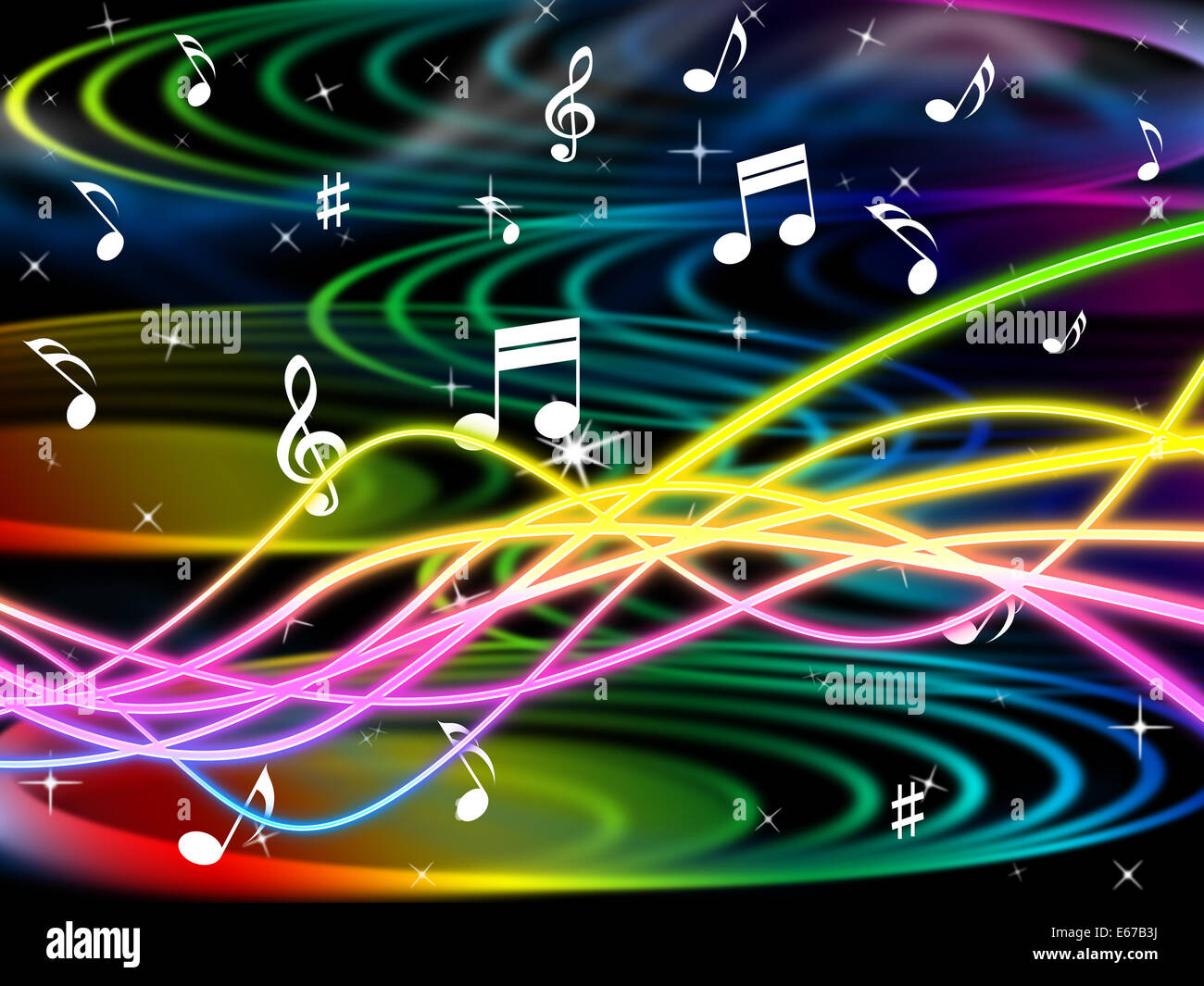 Color Notes Indicating Sound Track And Musical Stock Photo - Alamy