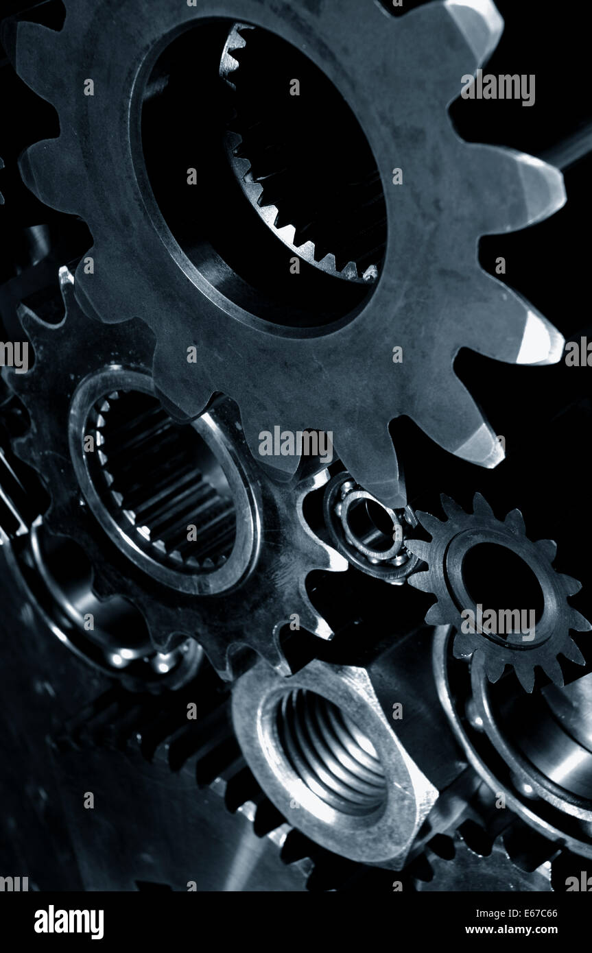 cogwheels and gears in deep blue toning Stock Photo - Alamy