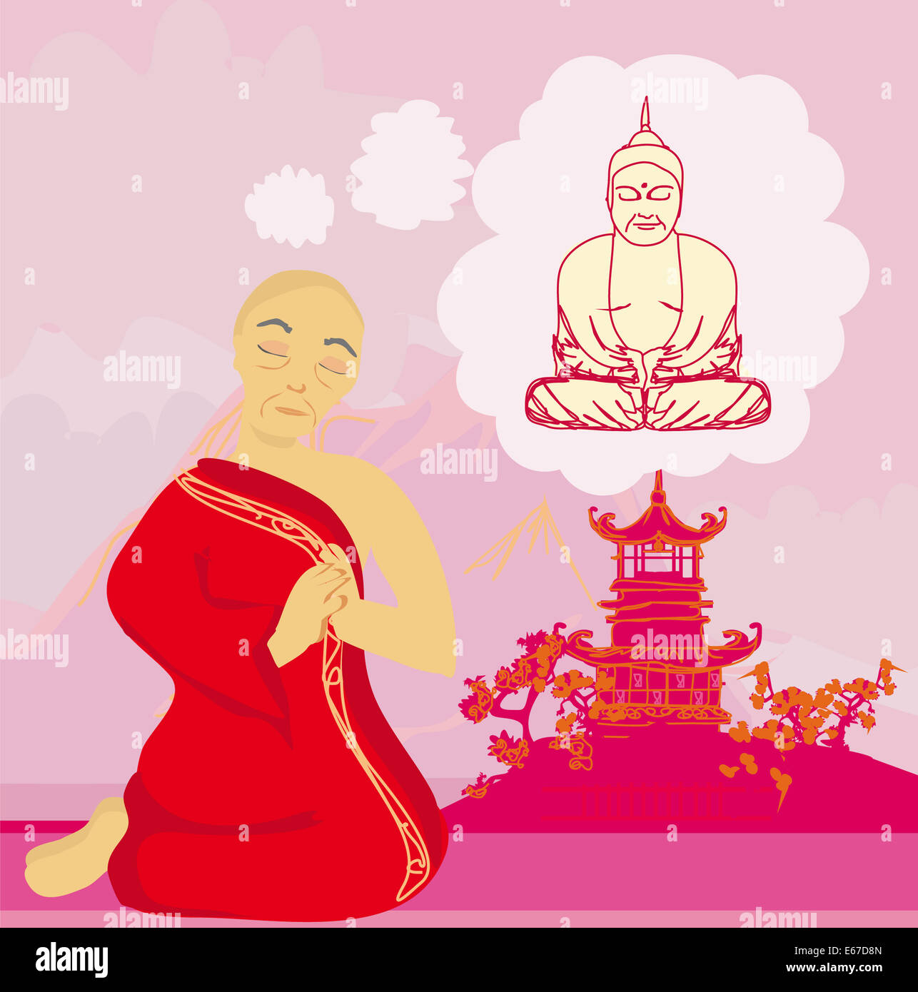 Monk prays buddha religion temple faith man hi-res stock photography ...