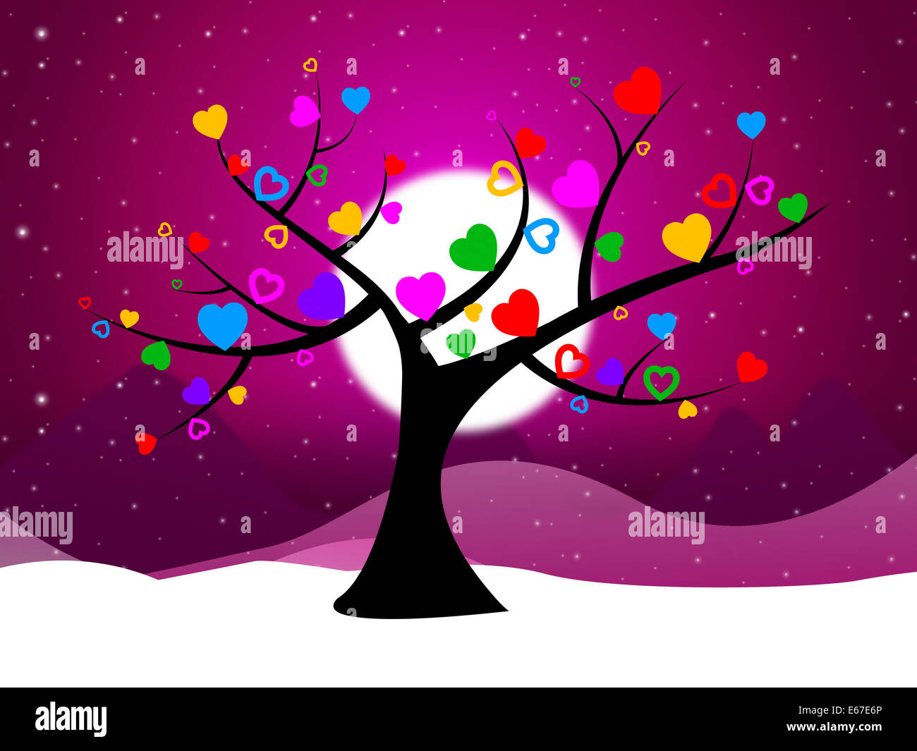 Tree Moon Showing Winter Snow And Forest Stock Photo - Alamy