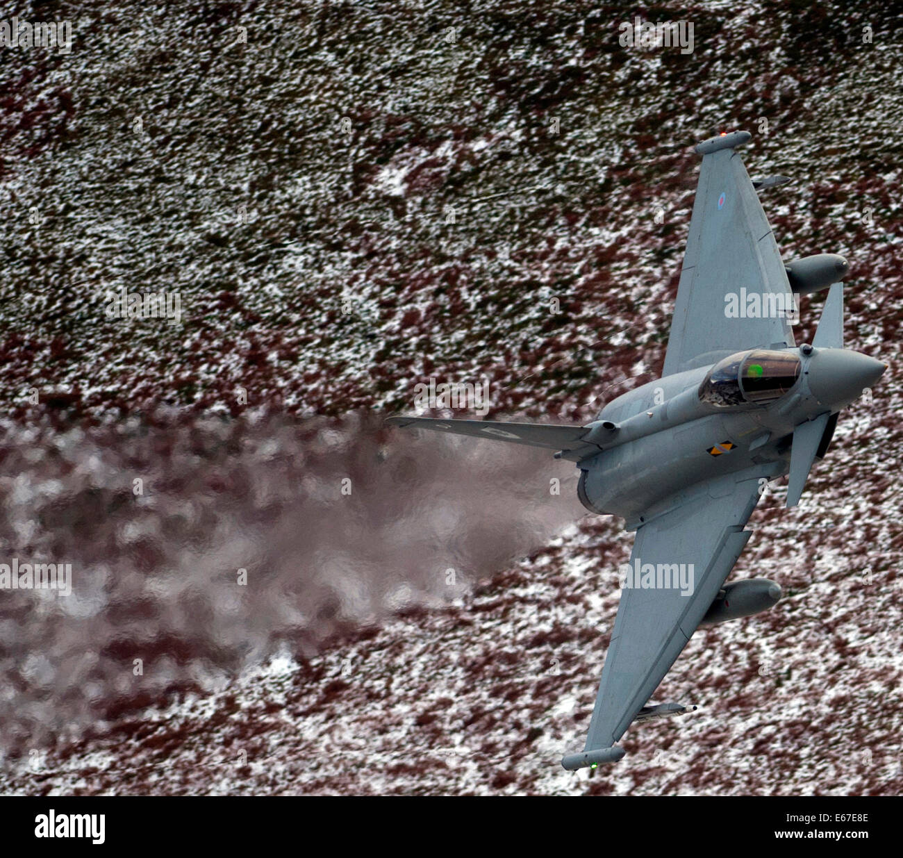 Typhoon F2 euro fighter low flying training Wales Mach loop Stock Photo ...