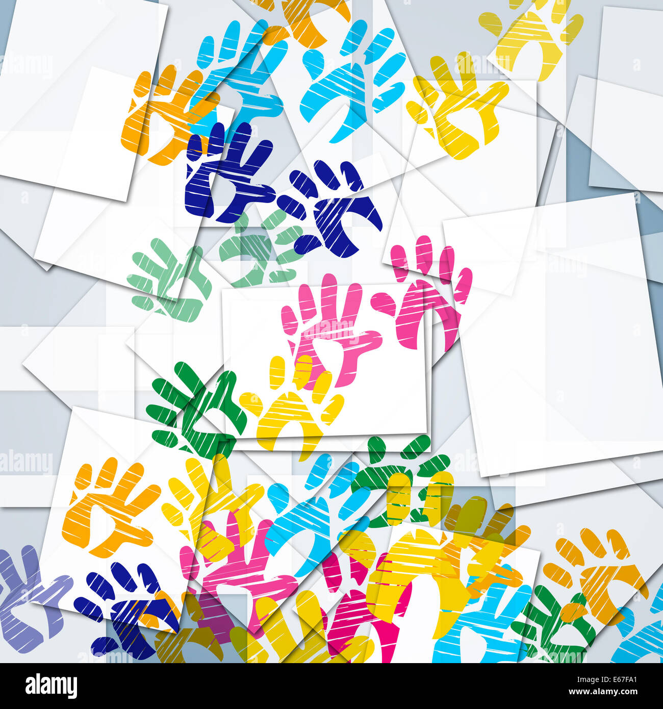 Handprints Color Indicating Sheet Paper And Colours Stock Photo - Alamy