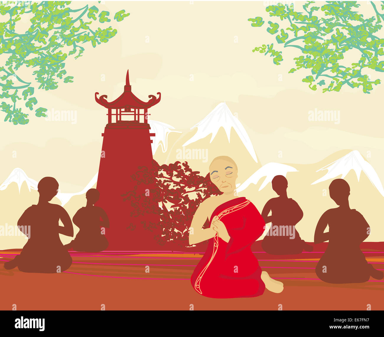 monks during prayer Stock Photo - Alamy