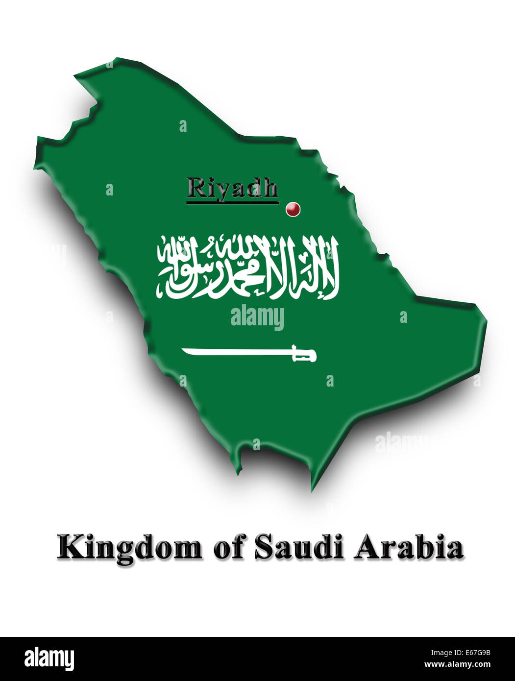 map of Saudi Arabia in colors of its flag isolated on white Stock Photo ...