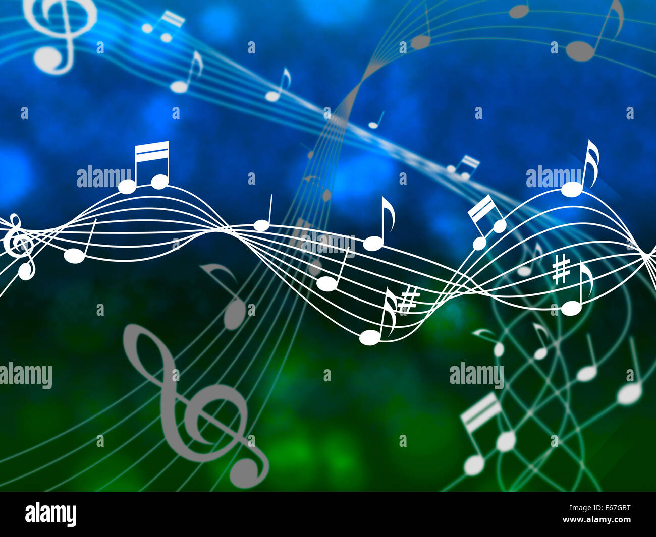 Notes Blue Indicating Treble Clef And Audio Stock Photo - Alamy