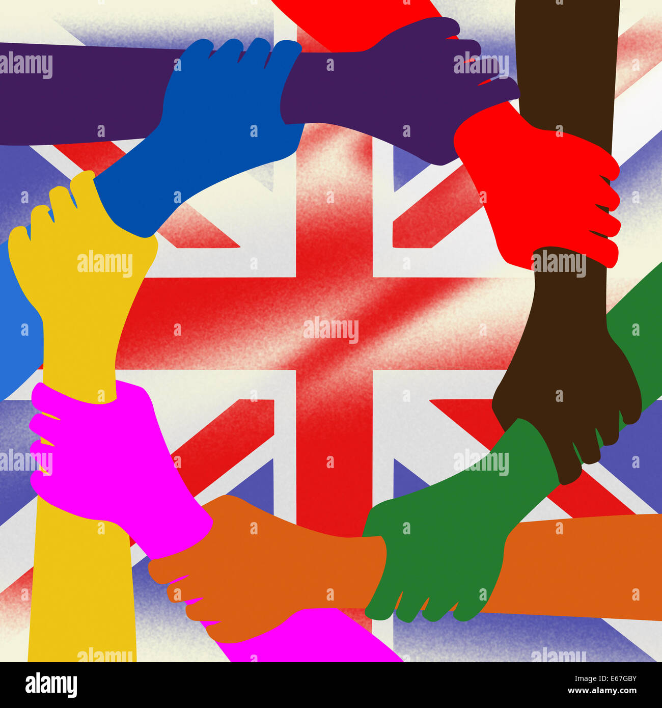 Holding Hands Indicating British Flag And Britain Stock Photo - Alamy