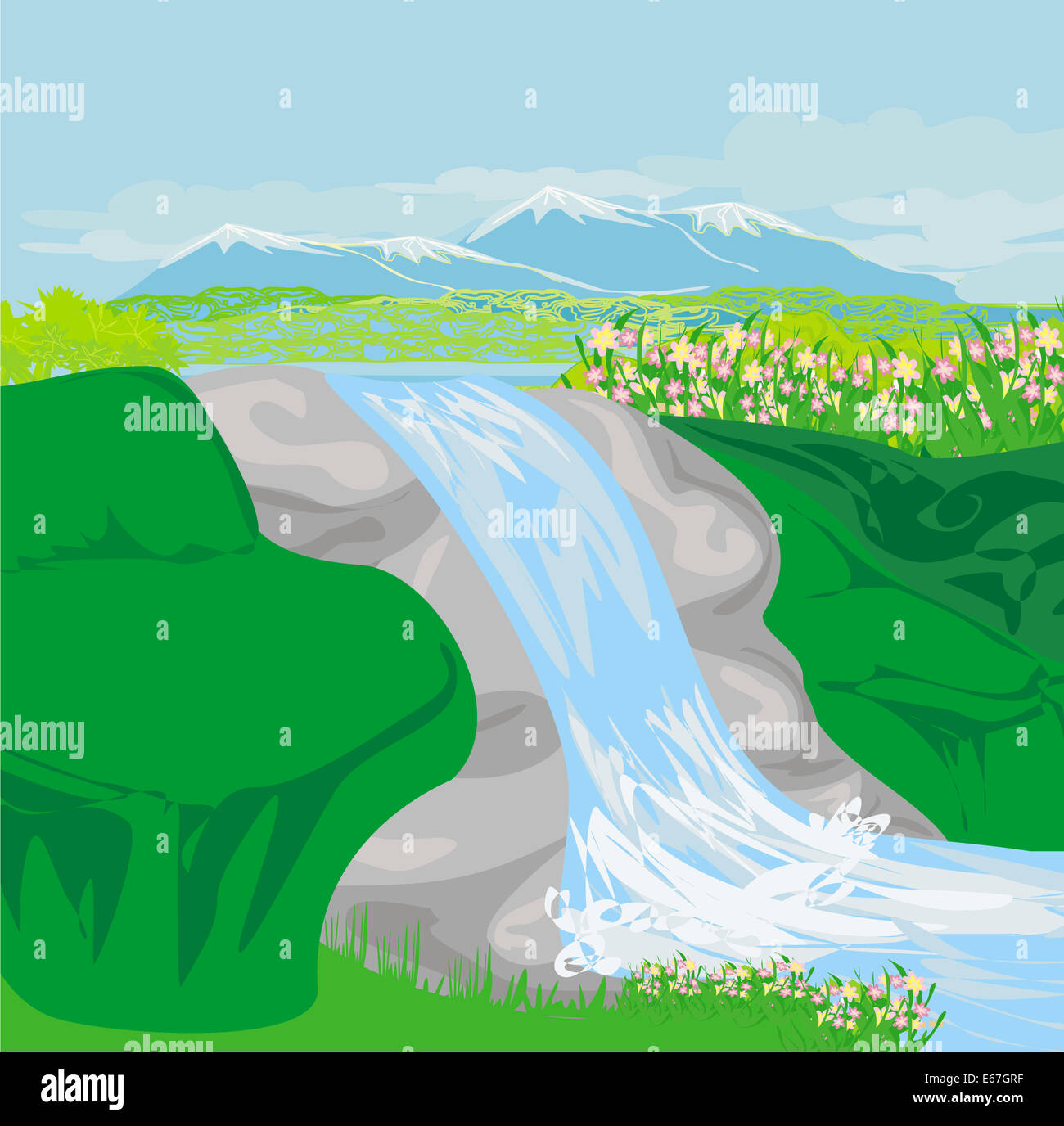 Waterfall in hills Stock Photo - Alamy