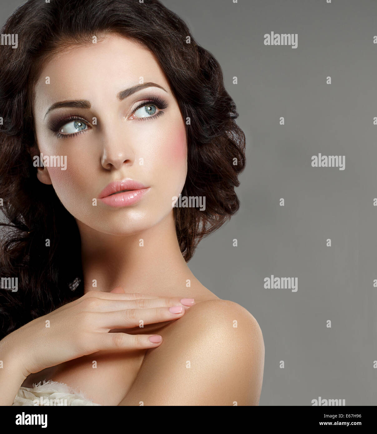 Femininity Groomed Womans Face With Natural Makeup Pure Beauty Stock