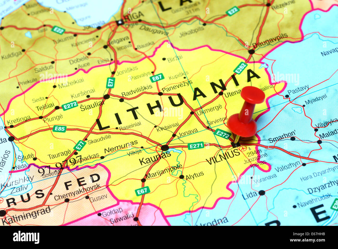 Vilnius pinned on a map of europe Stock Photo - Alamy