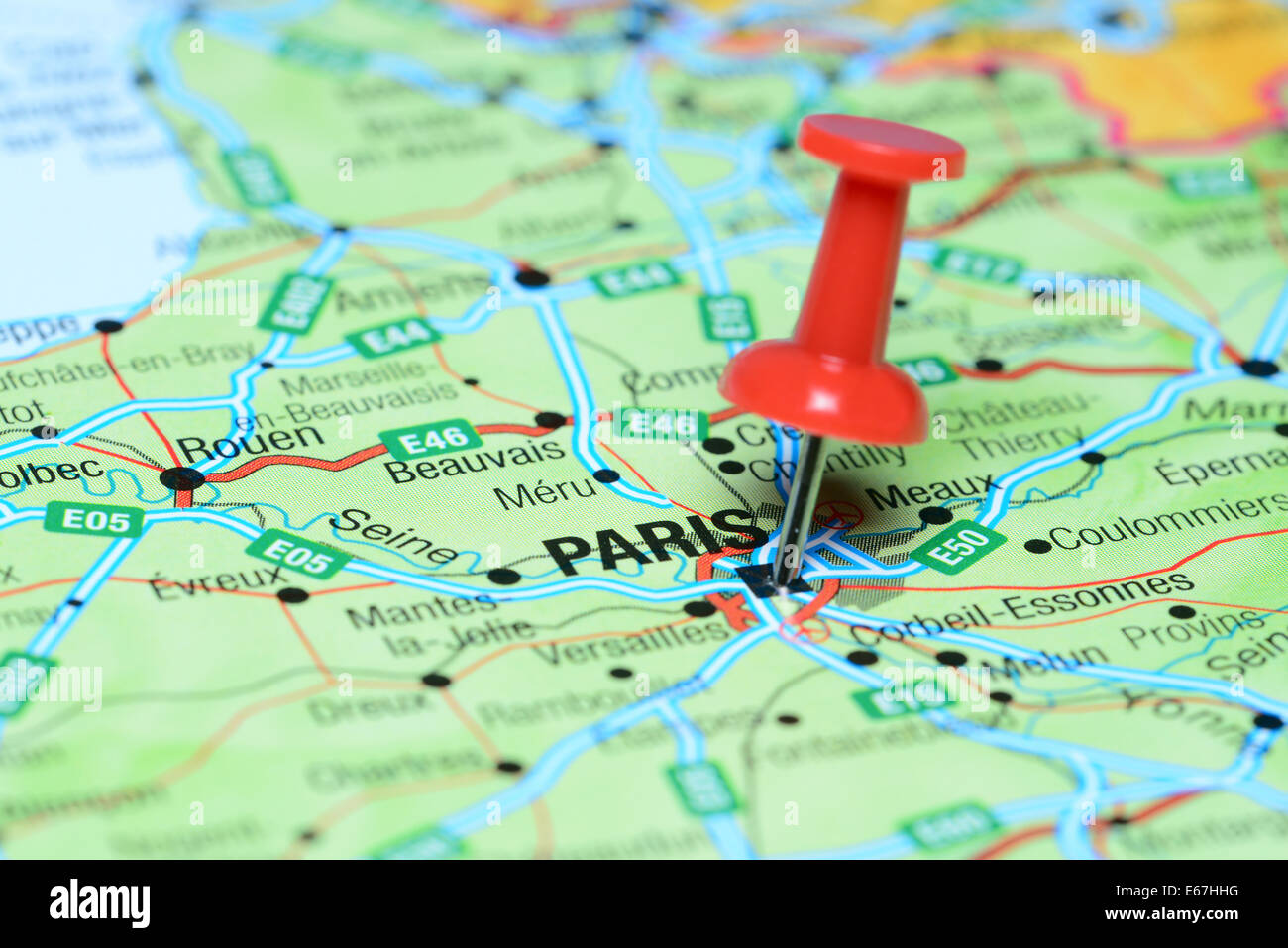 Paris pinned on a map of europe Stock Photo - Alamy
