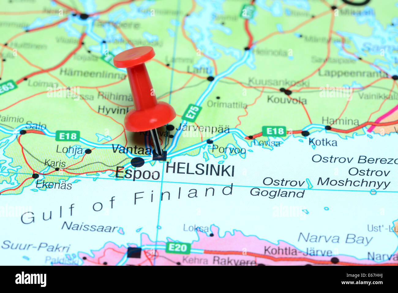 Helsinki pinned on a map of europe Stock Photo - Alamy