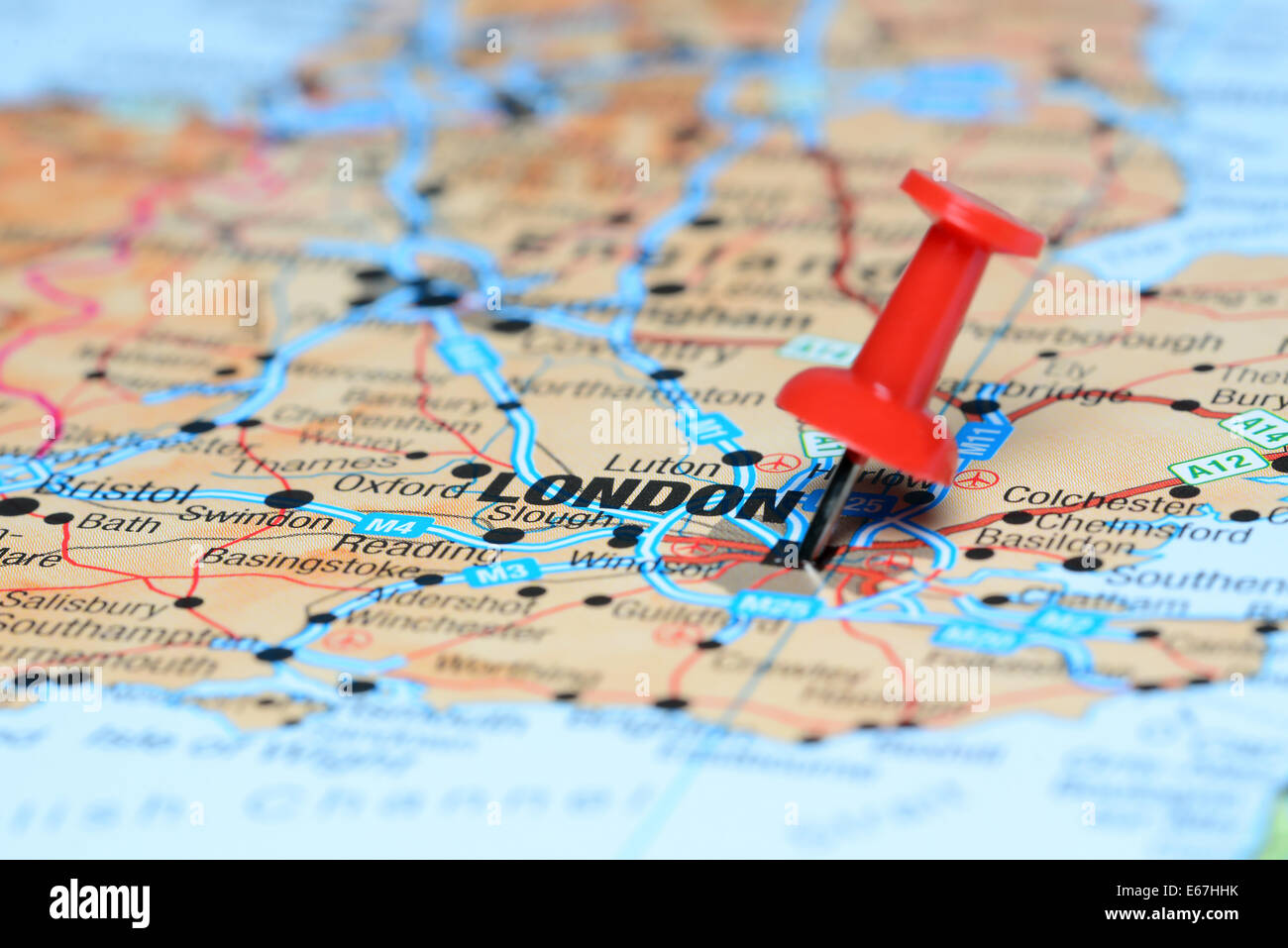 London pinned on a map of europe Stock Photo - Alamy