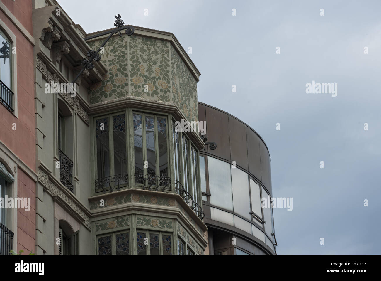 Details of the Back facade of Baro de Quadras Palace with a decoration ...