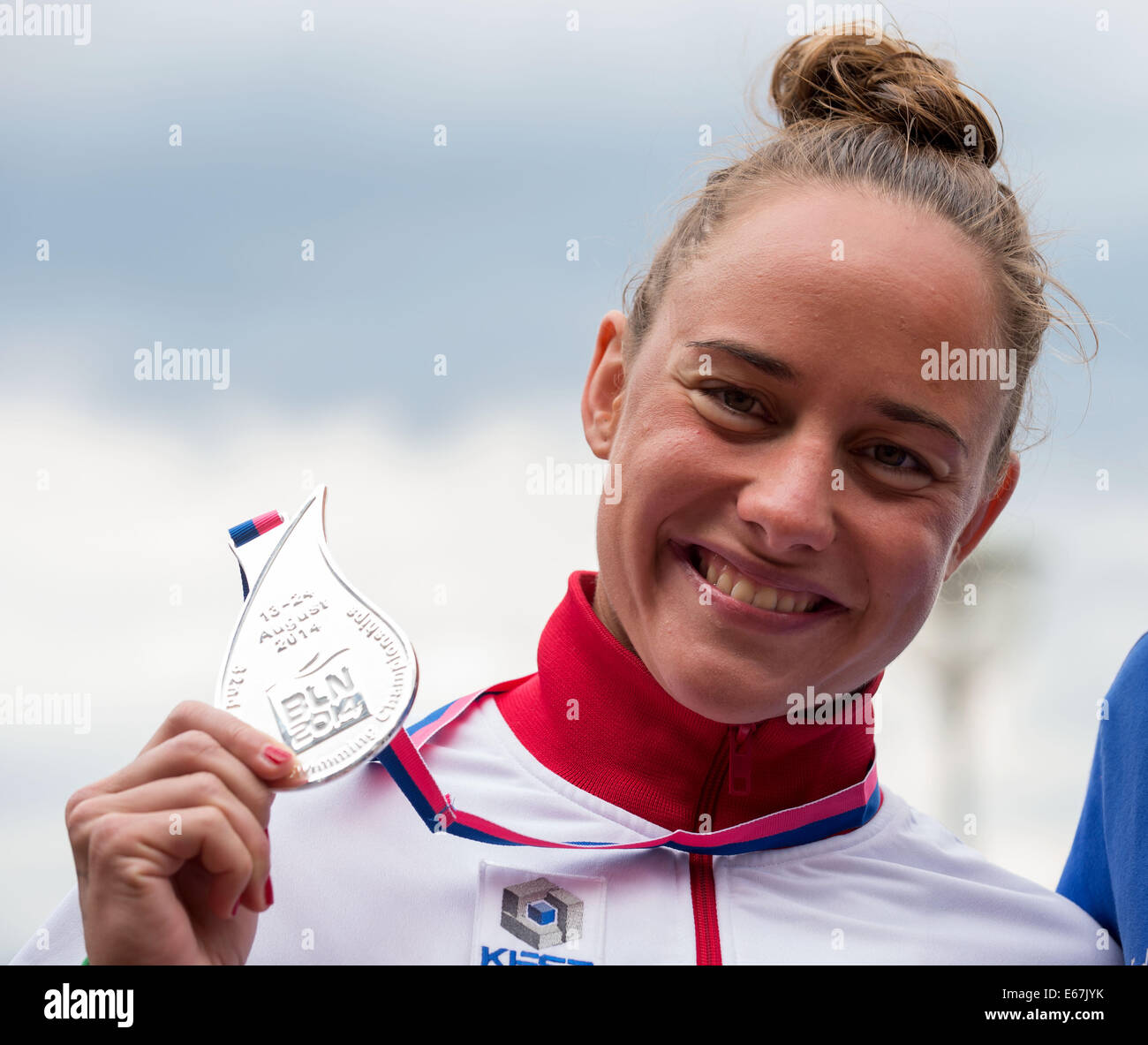Berlin, Germany. 17th Aug, 2014. Anna Olasz from Hungary presents her ...