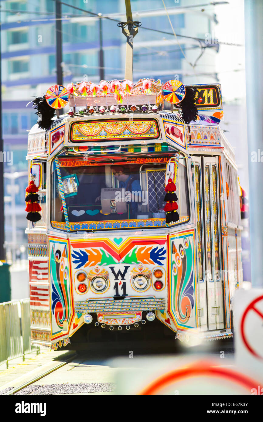 psychedelic colour tram Melbourne traveling commuting Stock Photo - Alamy
