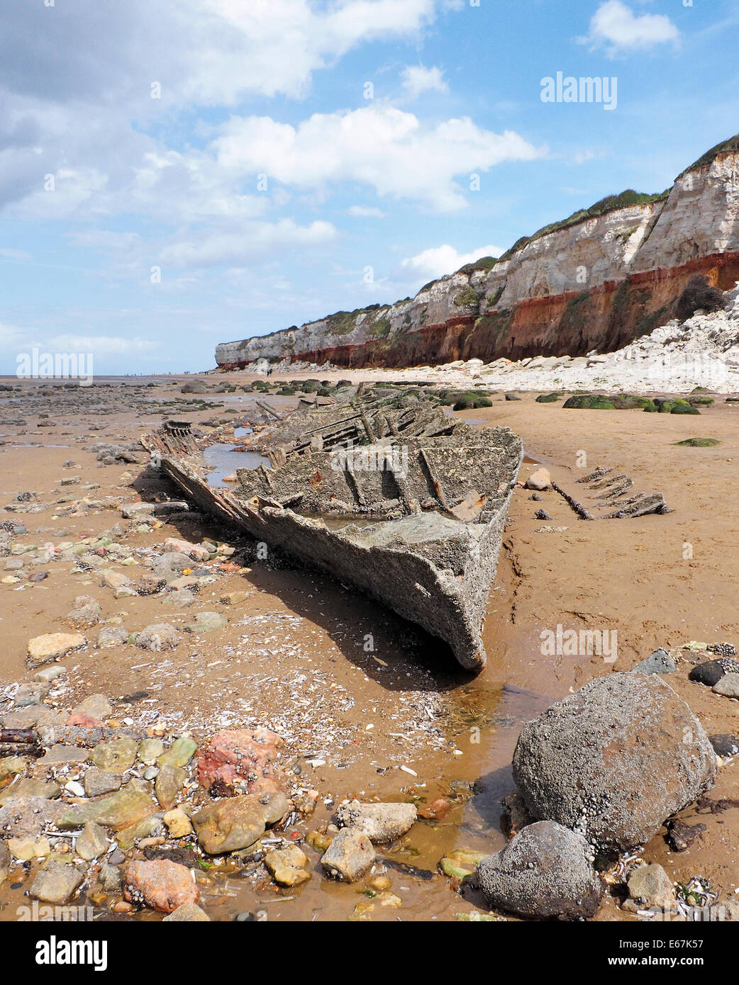 Hunstanton beach and cliffs North Norfolk with the wreck of the steam ...
