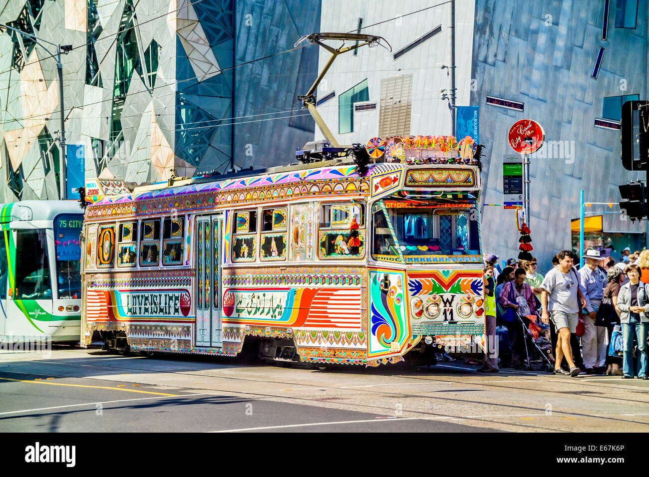 psychedelic colour tram Melbourne travel Stock Photo - Alamy