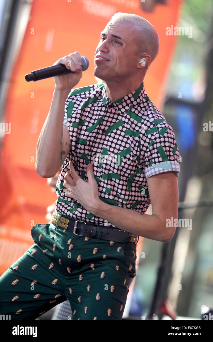 New York, USA. 15th Aug, 2014. Tyler Glenn of Neon Trees performs on ...