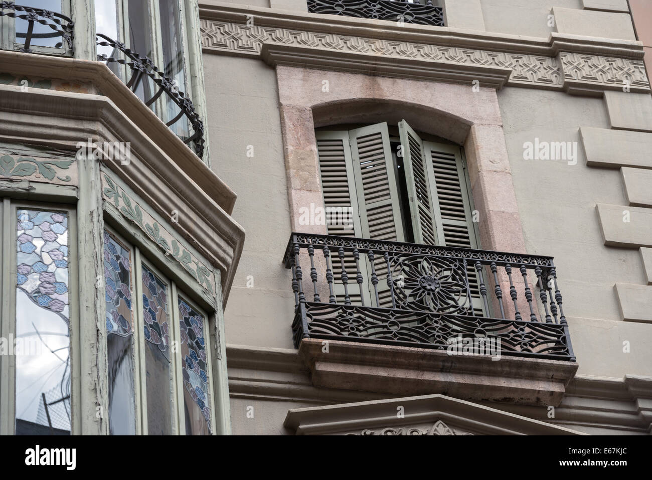 Details of the Back facade of Baro de Quadras Palace with a decoration ...