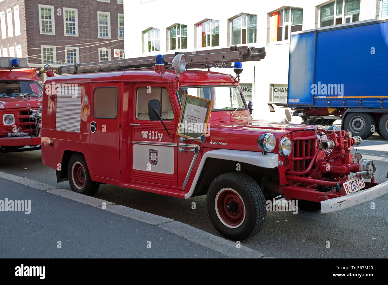 Old fire engines were on show at the fire station In Bergen Norway ...