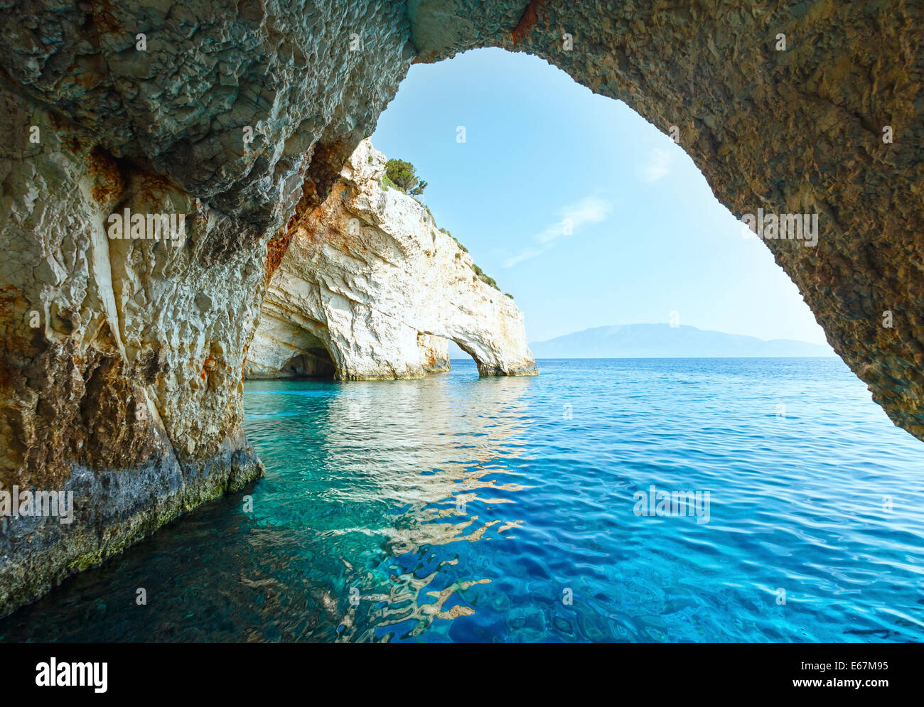 View of Blue Caves from boat (Zakynthos, Greece, Cape Skinari Stock ...