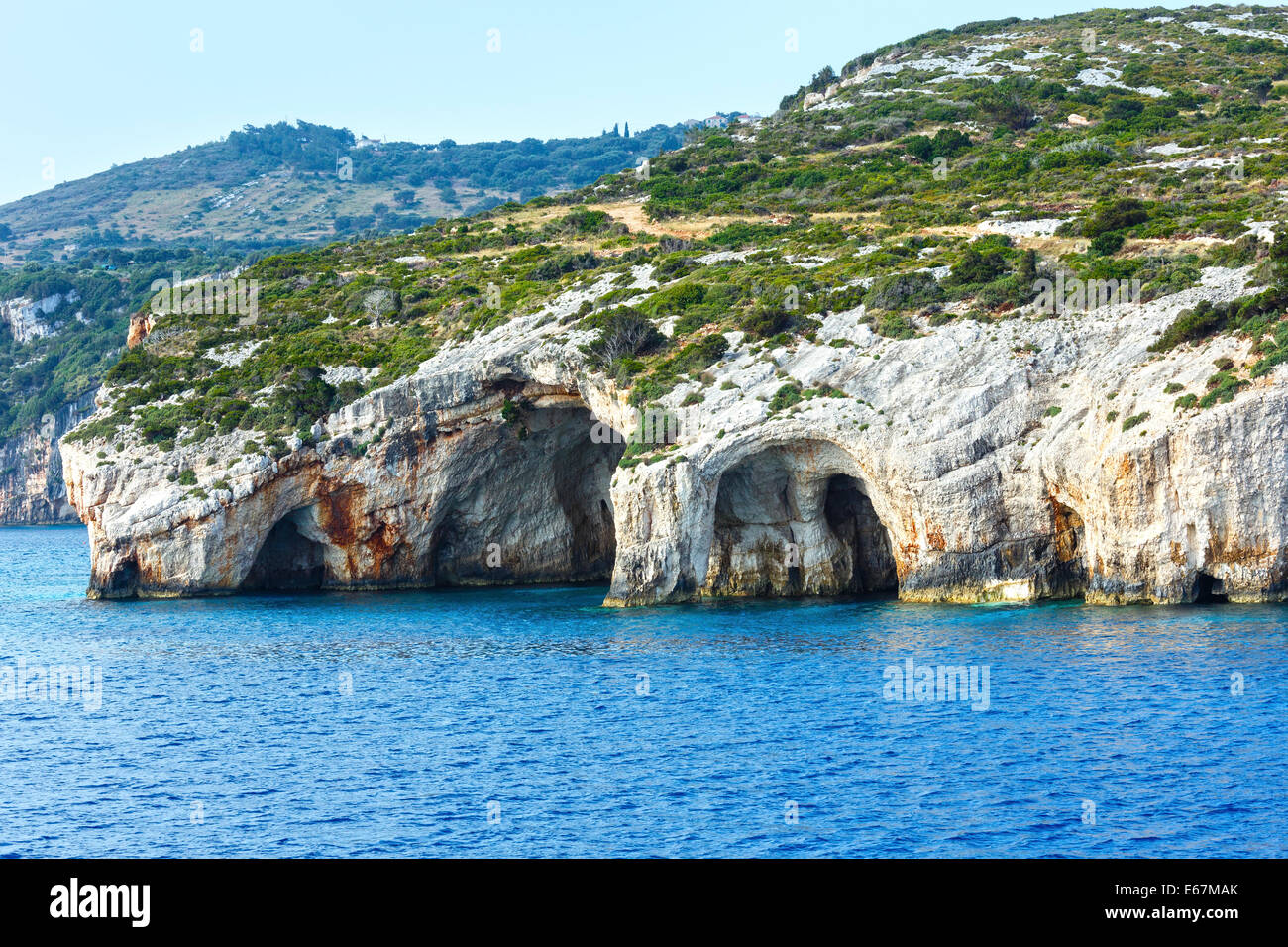 View of Blue Caves from ferry (Zakynthos, Greece, Cape Skinari Stock ...