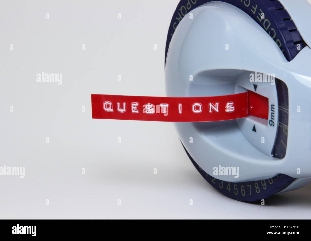 Red stamp letter label with the word Questions Stock Photo - Alamy