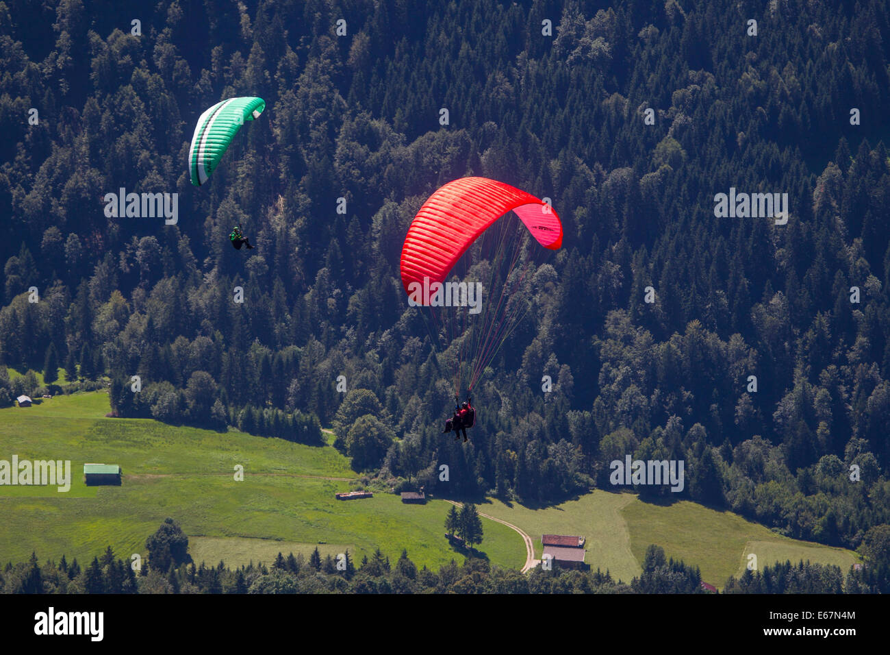 GARMISCH PARTENKIRCHEN, GERMANY - August 17: Paragliders flying over ...