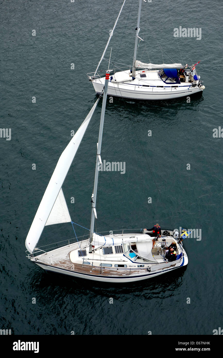 Aerial view of two sailboats Stock Photo - Alamy