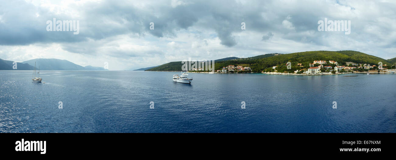 Sea summer coastline view from train ferry on way from Kefalonia to ...