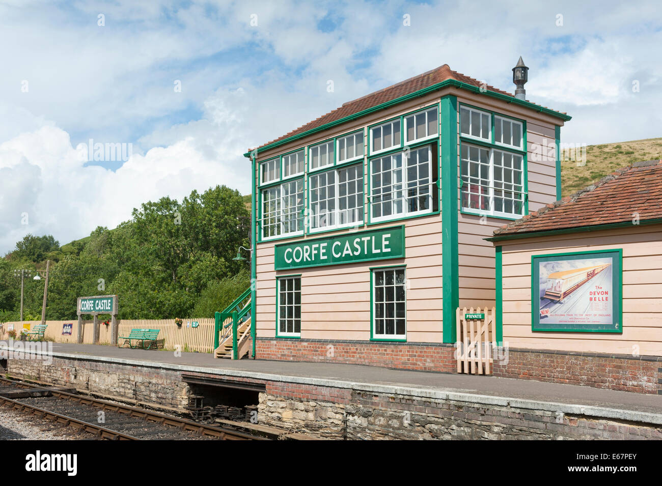 Signal box at corfe castle railway station on the swanage line in ...