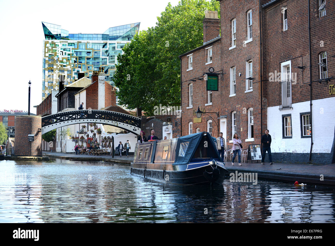 Birmingham canals at Broad Street canal basin in City Centre with old ...