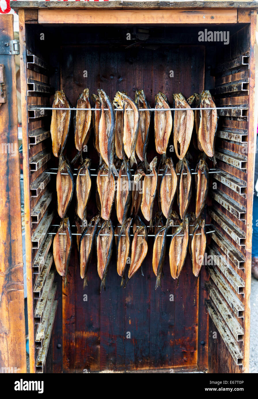 Staffordshire, England, United Kingdom. Kippers in a smoke house at ...