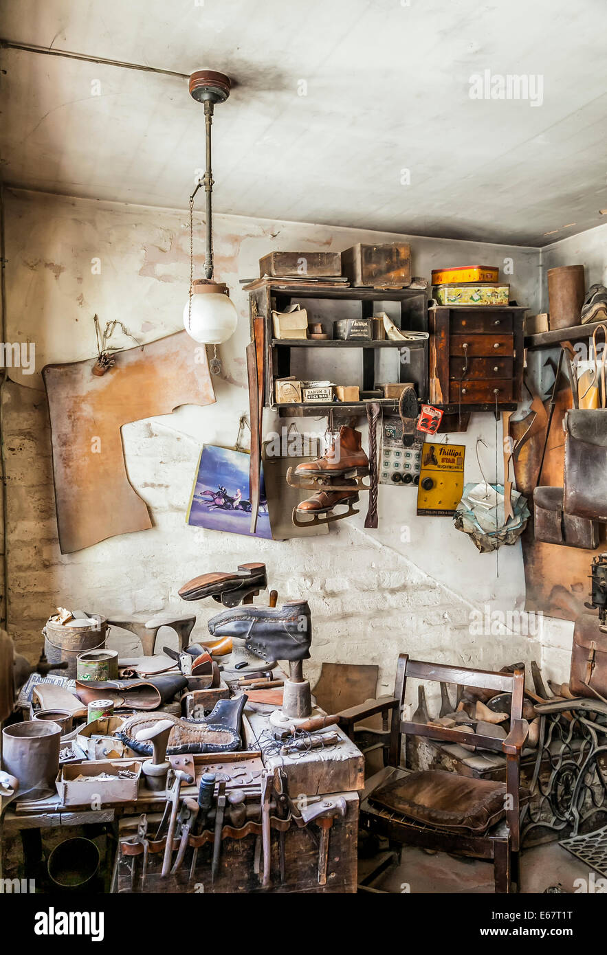 A Traditional Cobblers work shop, with many work tools, at the Blists ...