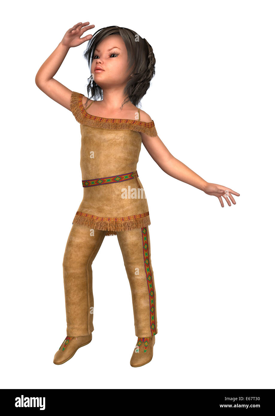 3D digital render of a cute little girl in an indiana costume isolated ...