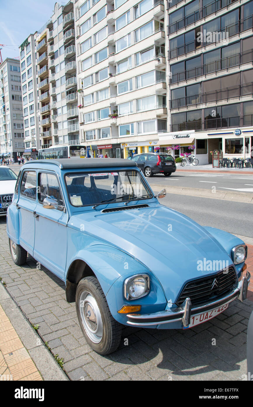 Classic blue Citroen 2CV parked along the Vindictivelaan, Ostend ...