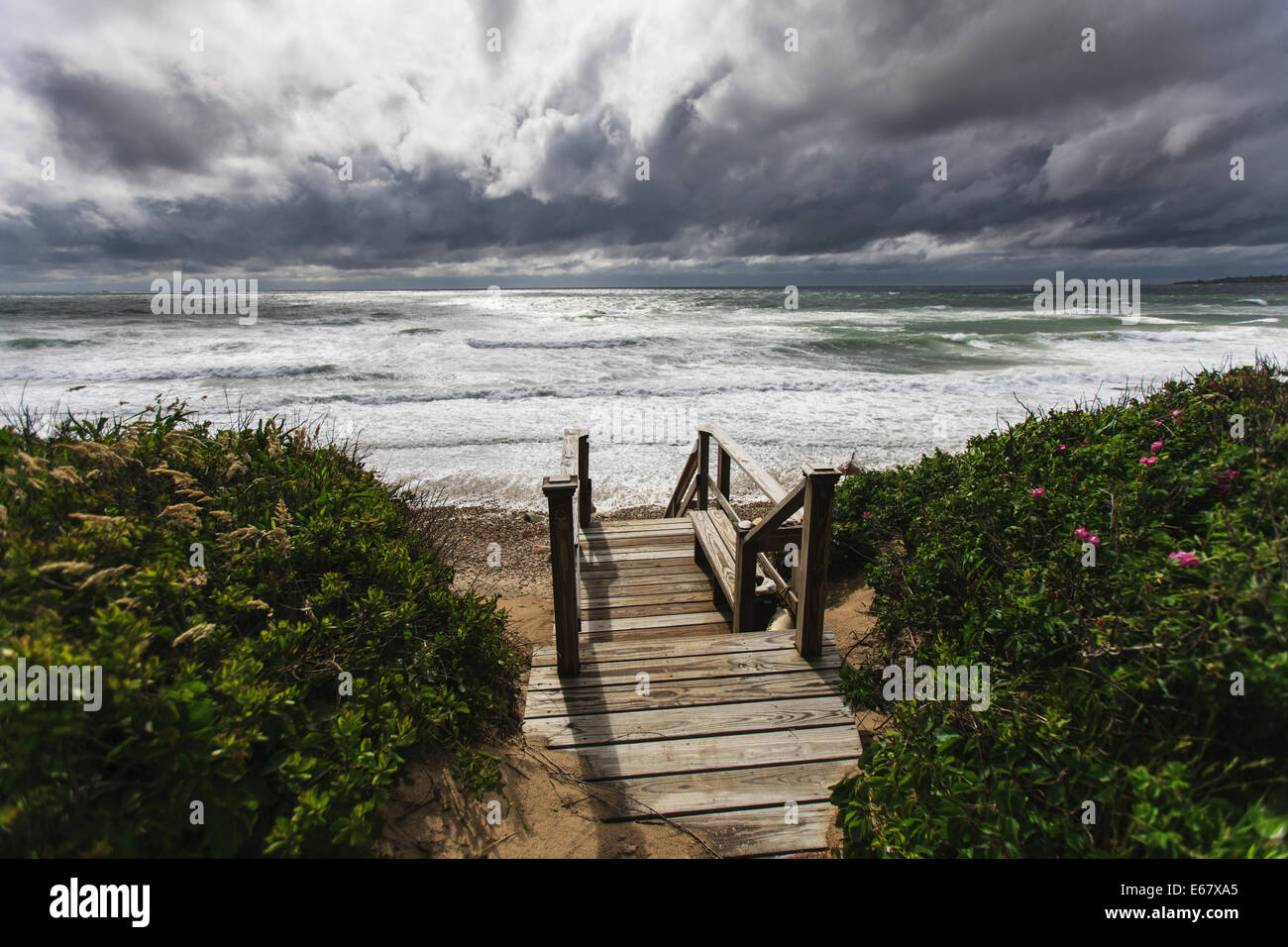 Wooden stairs leading to Crescent Beach, Block Island, Rhode Island ...