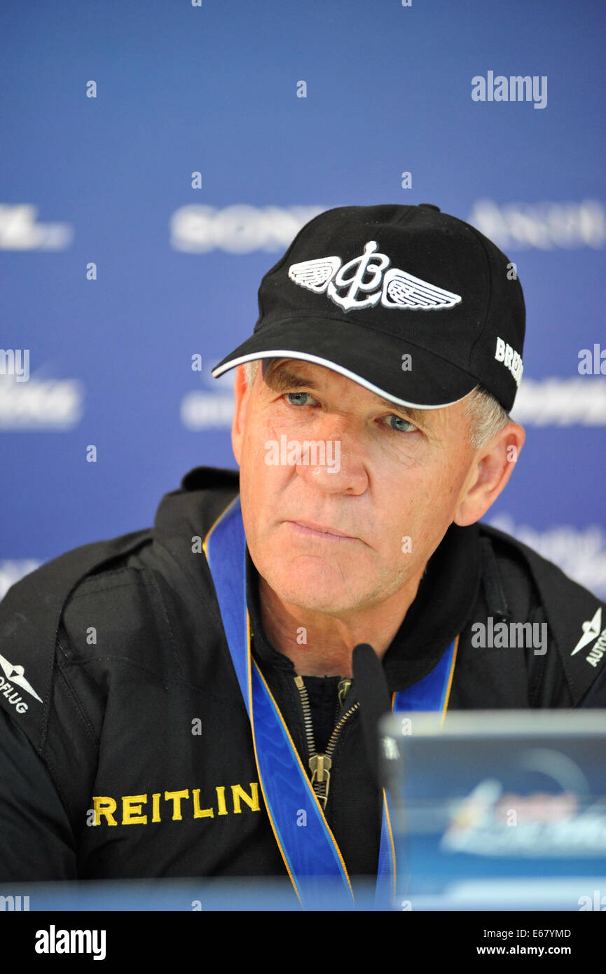 Nigel Lamb (GBR) listening to questions in the post-race press ...