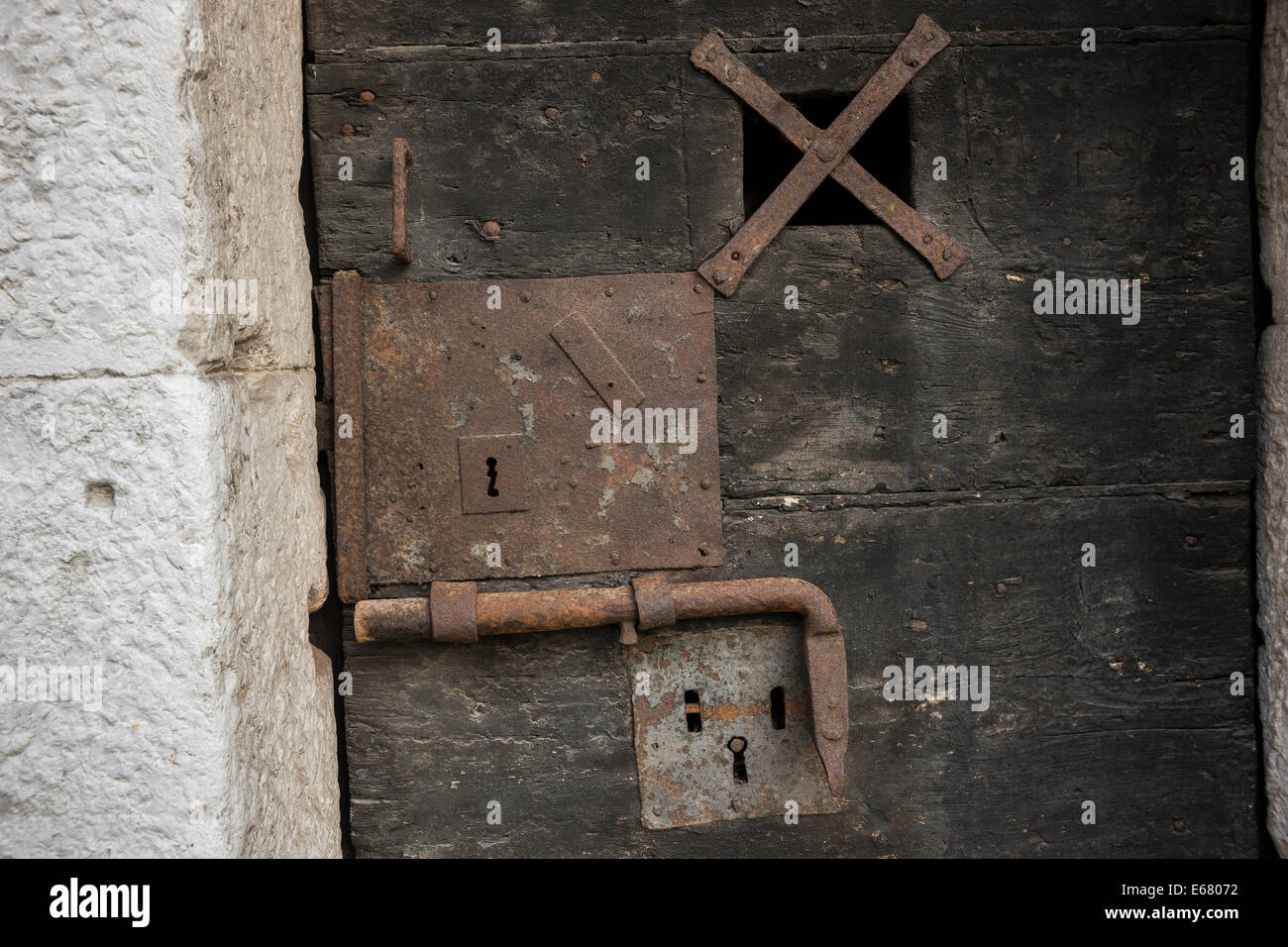 Detail of the barred door leading from the inner courtyard into the ...